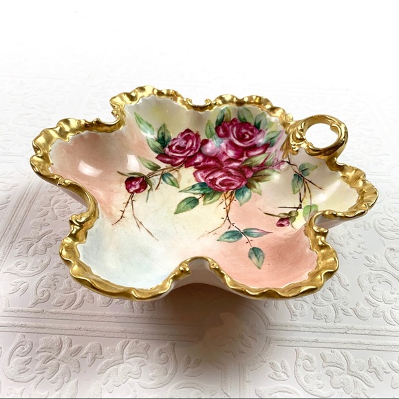 Accents | Vintage Hand Painted Gilded Ruffle Edge Rose Dish | Poshmark